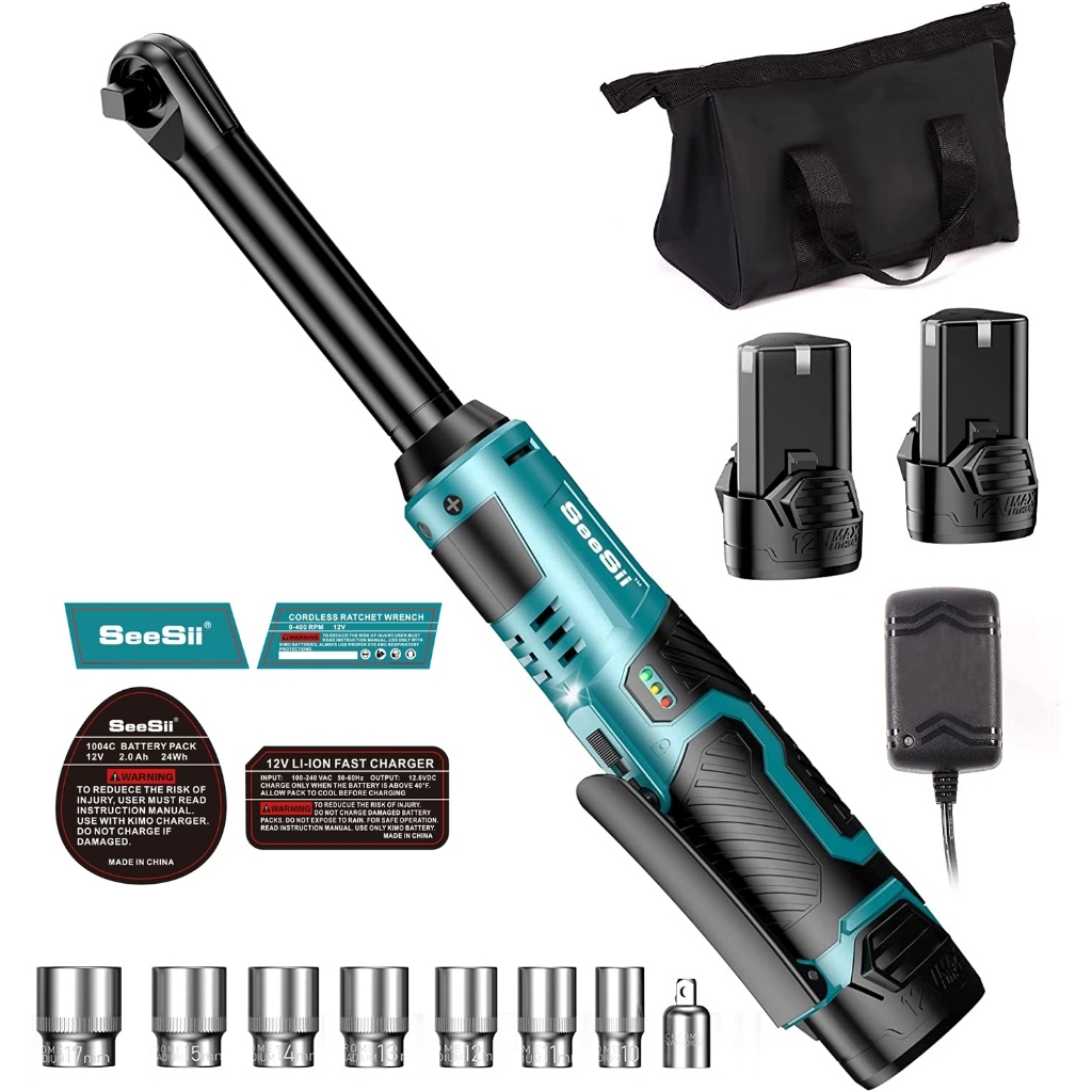 40Ft-lbs 54N.m Seesii Cordless 3/8" Long Neck Ratchet Wrench 6 ...