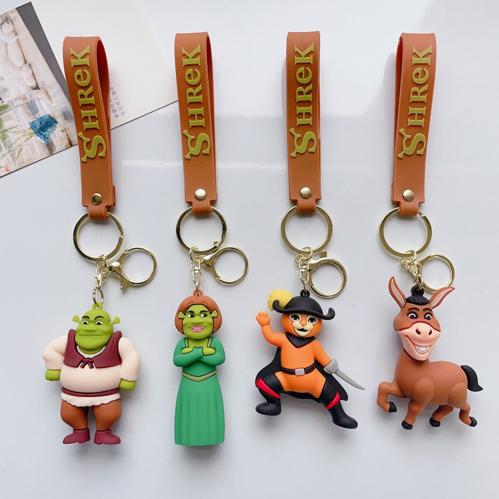 Cartoon Shrek Keychain - Cute Puss in Boots & Donkey Keyring, Backpack ...