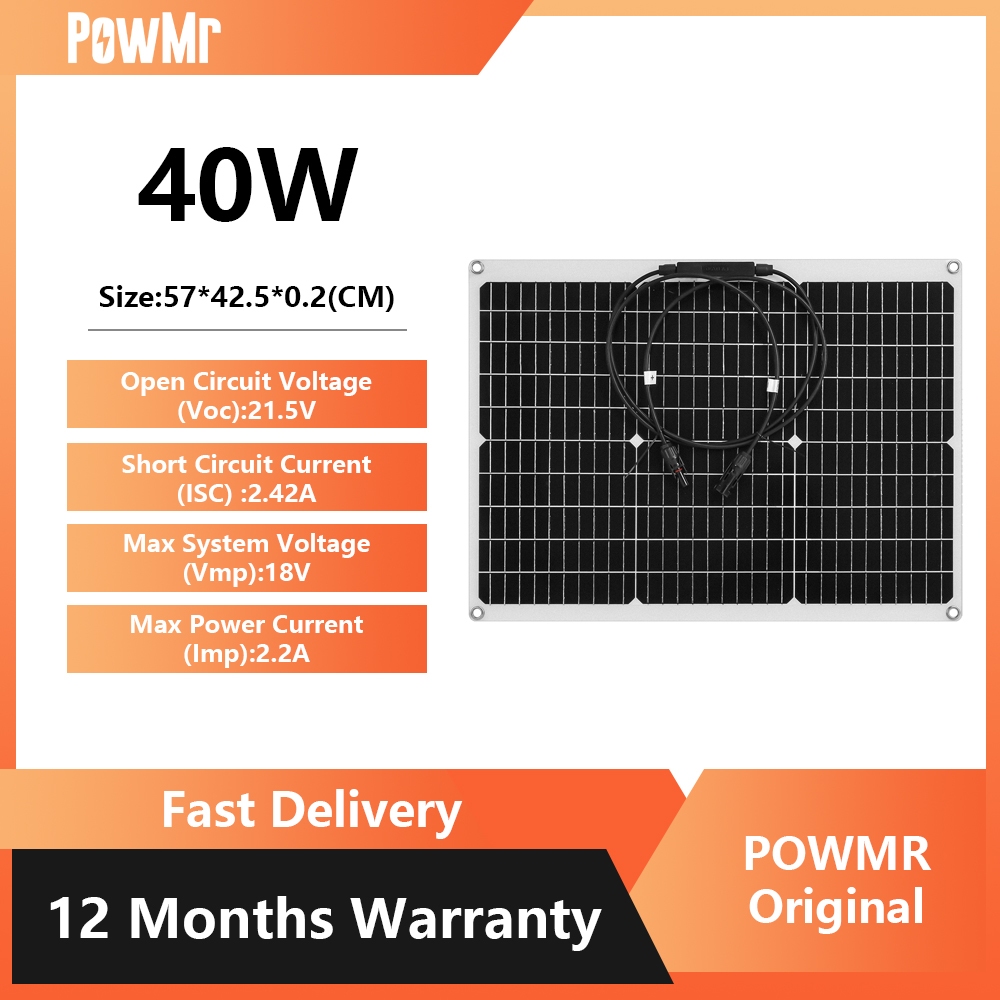 PowMr 40W Flexible Solar Panel Monocrystalline Solar Cell For Outdoor ...