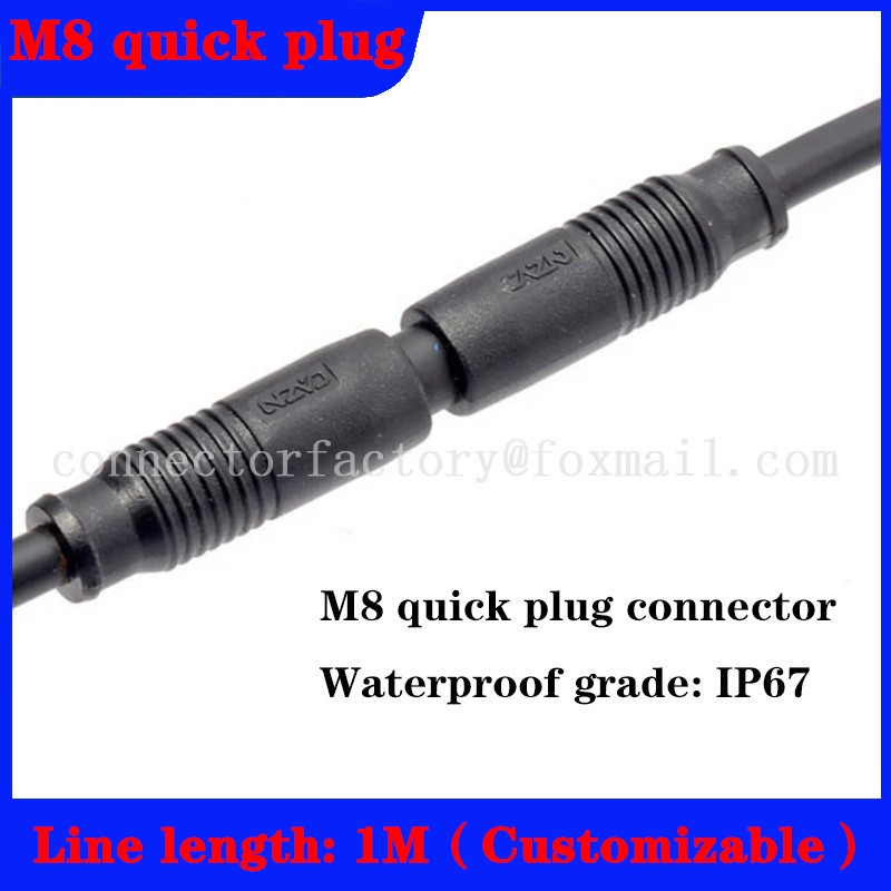 M8 quick connect plug and socket, waterproof IP67 industrial connector, with 1M unshielded cable ...