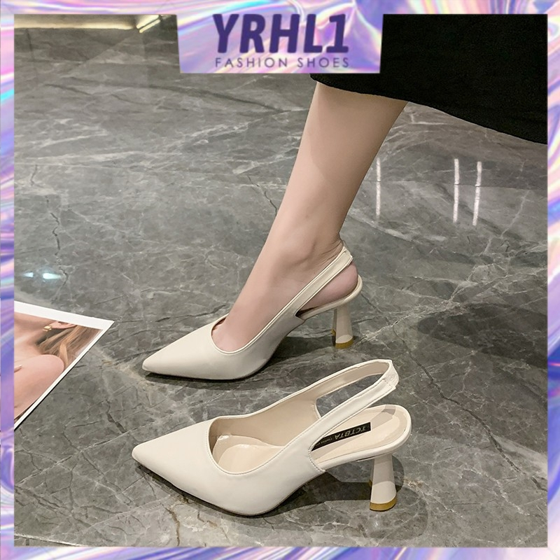 YR Korean High Heels Sandals Cone High Heels Leather Work Temperament ...