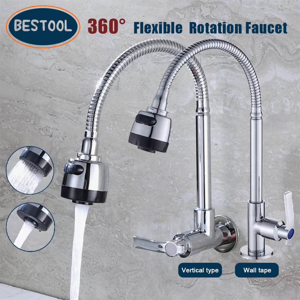 304 Kitchen Faucet 360° Flexible Pull Faucet with Sprayer Stainless ...