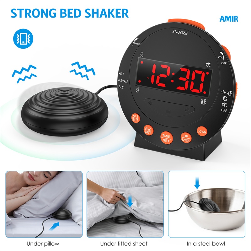AMIR Loud Digital Alarm Clock with Shaker and Flashing Lisht for Heavy ...