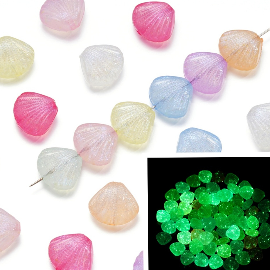 St. kunkka 10-20Pcs Acrylic Shell Beads Mermaid Ji Luminous Shell Beads ...