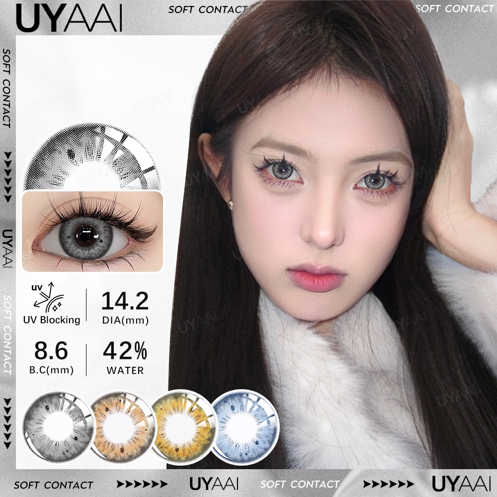 UYAAI Graded Lens 2pcs Pair Gray Contact Lenses Stunna Girl Romona Myopia 1 Year | Shopee ...