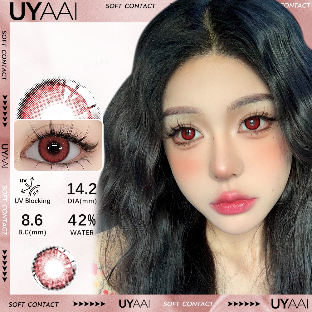 UYAAI Contact Lens Color Halloween Cosplay Red Annual 14.2mm 2 Pcs ...