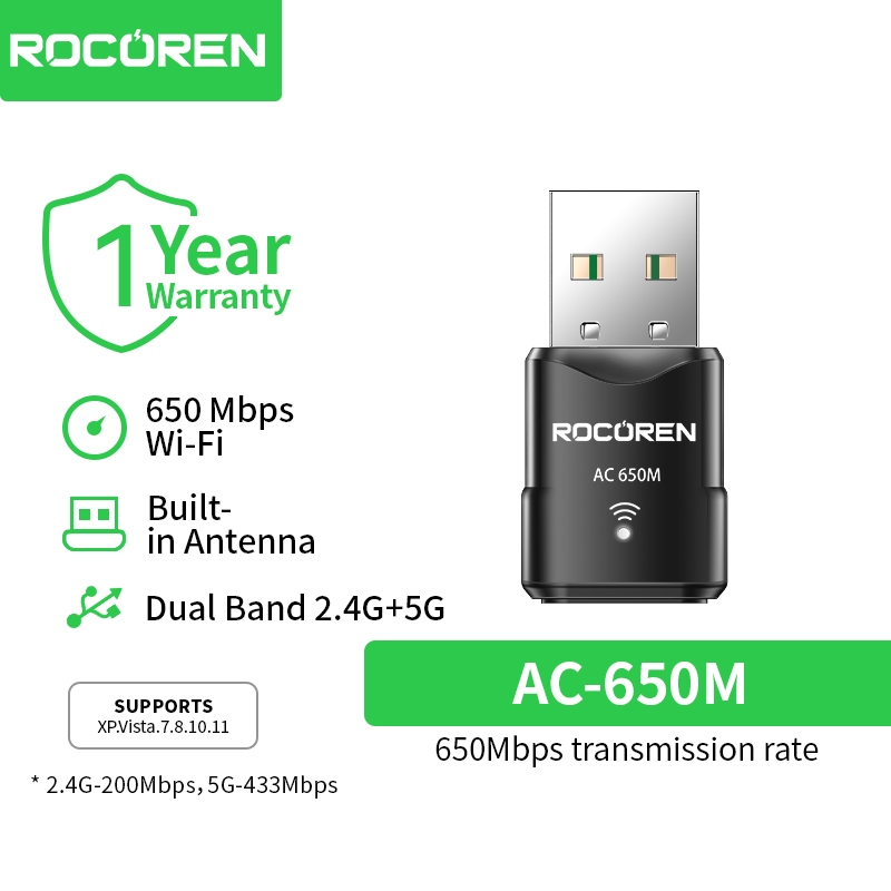 Rocoren 5G 650Mbps Usb Wifi Dongle Adapter Wireless Network 2.4G/5Ghz ...