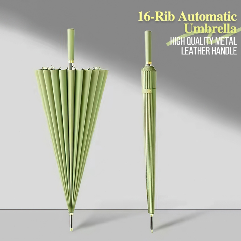 Big Umbrella Automatic 16-Bone Leather Straight Japanese Double-Layer ...