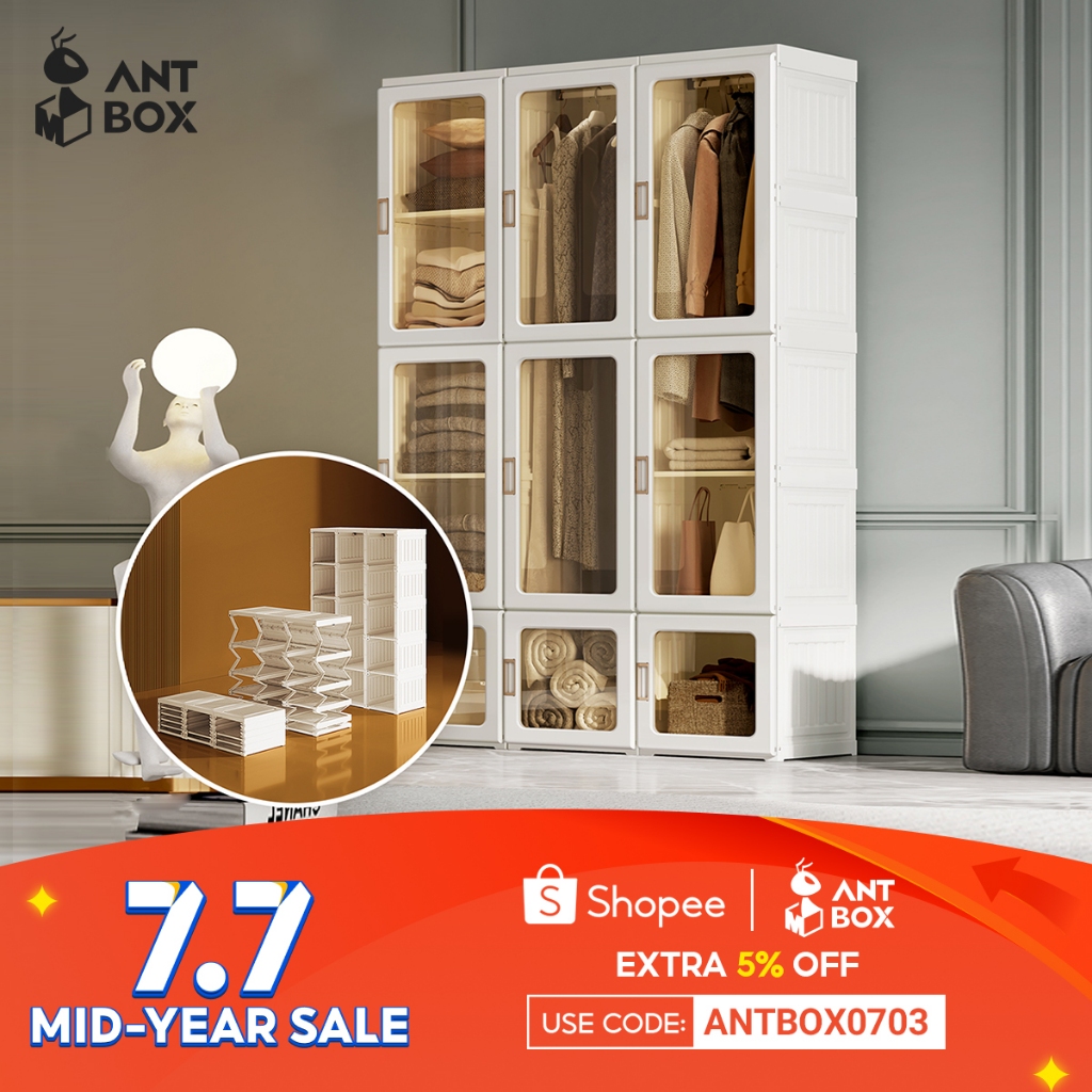 ANTBOX Clothes Cabinet Wardrobe 360L-890L Large Storage Capacity Wardrobe for Home Clothes ...