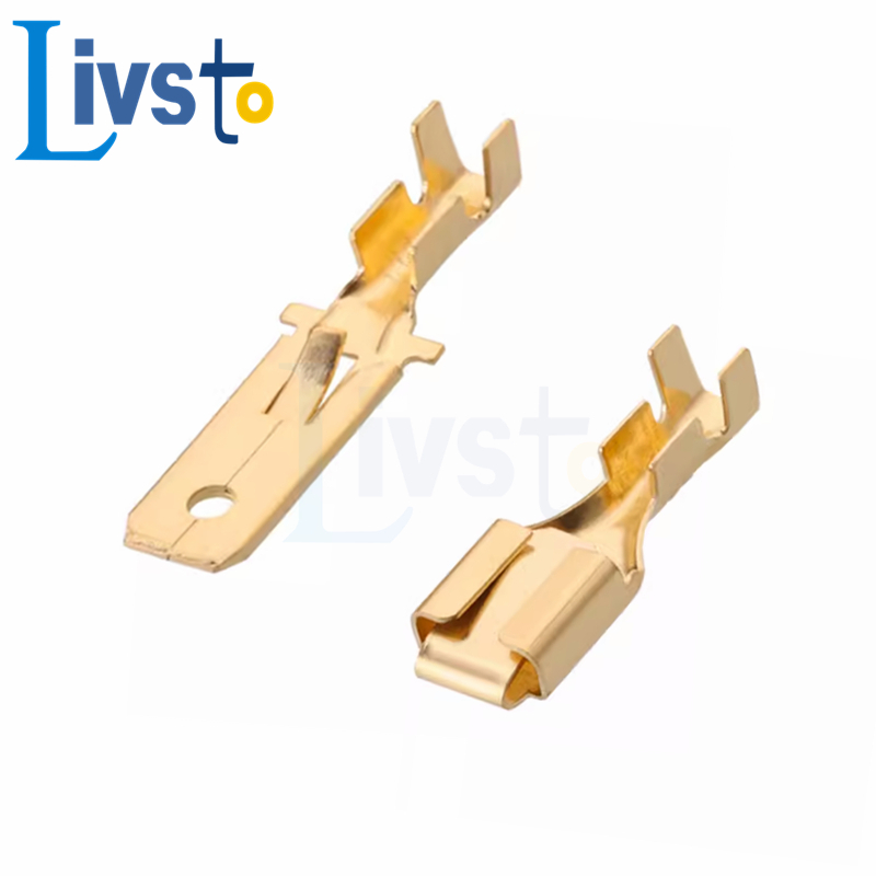 20/50 pcs 6.3 MM Car Crimp Terminal Spade Connector Copper Pins Auto Female Male Splice Wire ...