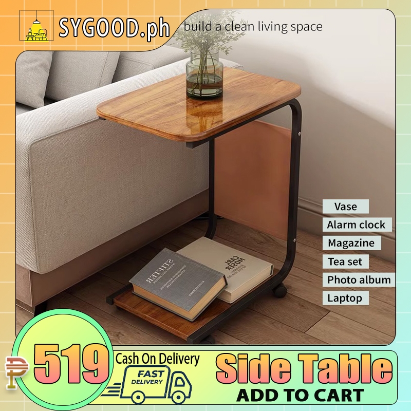 Side Table Movable Coffee Table Small Sofa Side Table with wheels ...