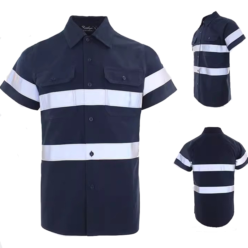 Navy Blue High Visibility Hi Vis Reflective Safety Work Shirts 100% ...