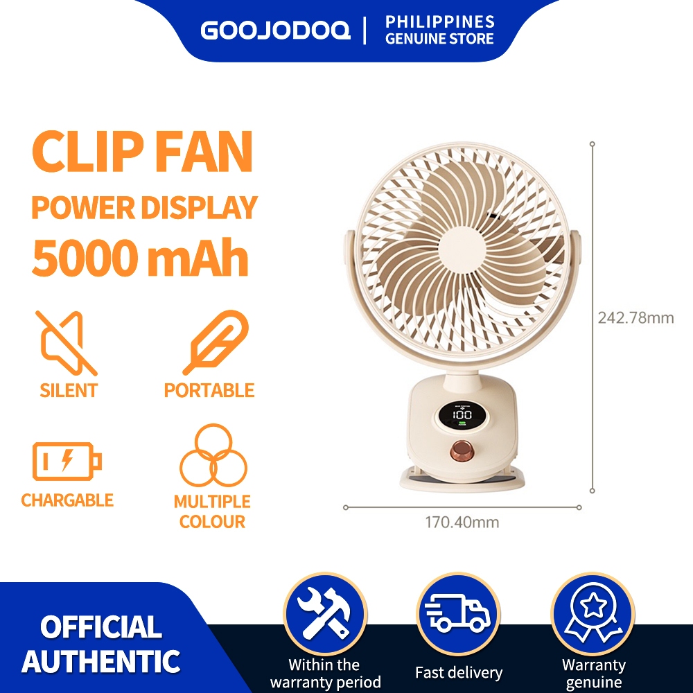 GOOJODOQ 5000 mAh Mini Fan Clip Rechargeable with Stand Portable 100 ...