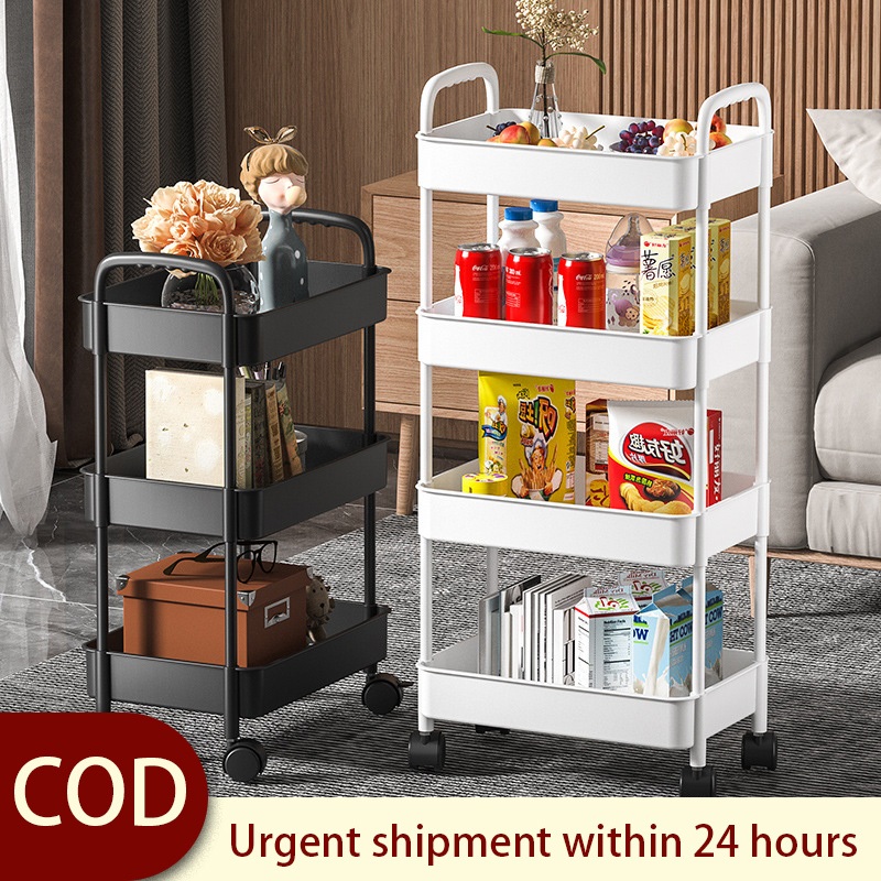 3/4/5 Layers Shelf with Wheels Plastic Cart Shelf Easy to Move Cart ...