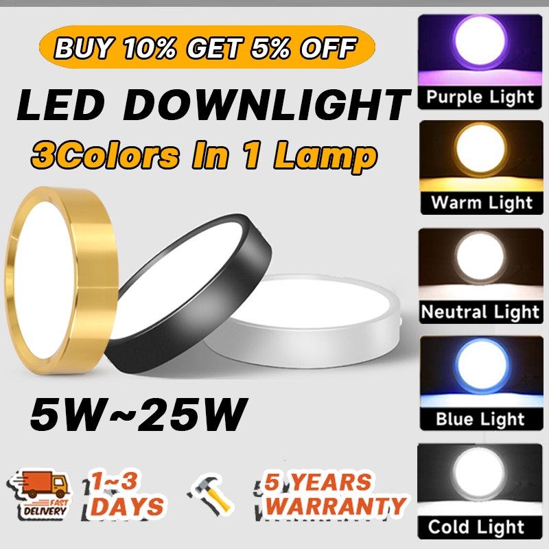 Led Tricolor Downlight Pin Light Ceiling Light 3/5/10/15W Surface ...