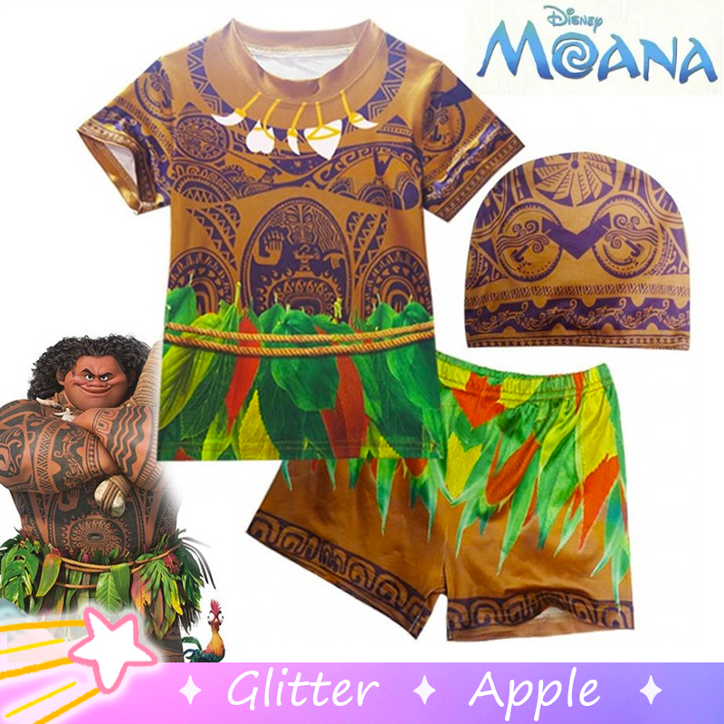 Moana Maui Tattoo T-shirt For Boy Shorts Full Set Halloween Swimming ...