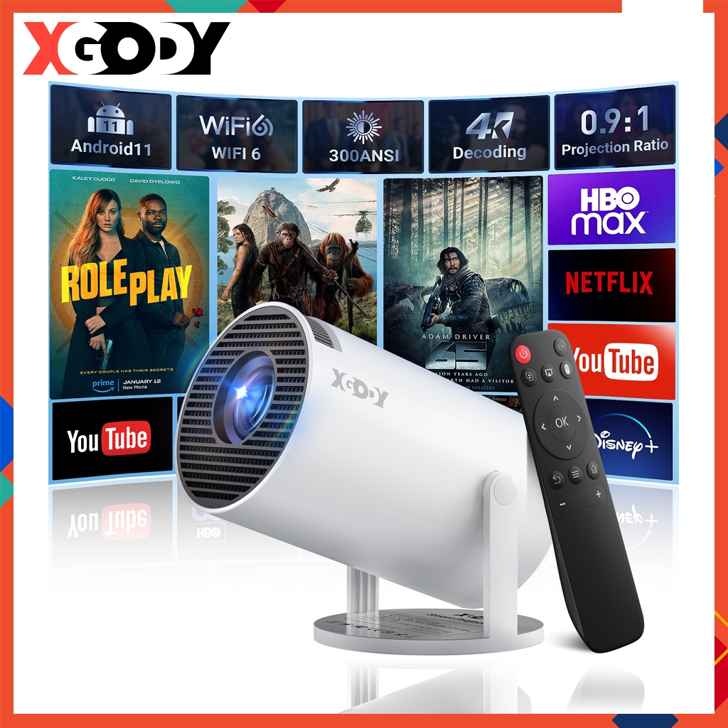 XGODY Mini Projector 4K Android 11 Smart Projector 10000 Lumens Full HD ...