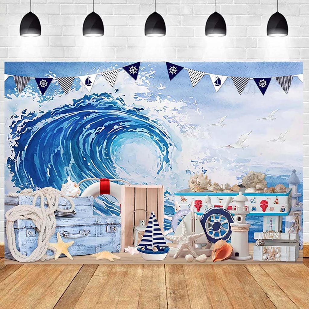 Nautical Seaside Photography Background Huge Sea Waves Photo Banner ...