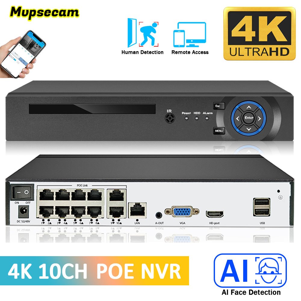 XMEye pro 4K 8MP 10CH POE NVR Face Detection H.265 HEVC Network Video ...