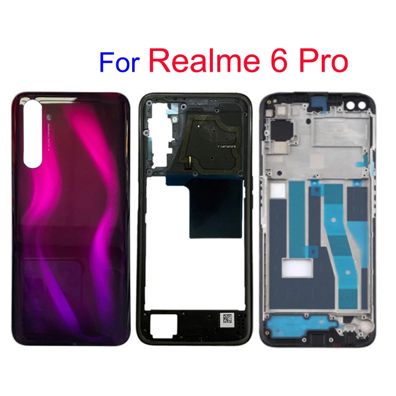 For Realme 6 Pro Back Glass Housing Middle Frame Front LCD Frame SIM ...