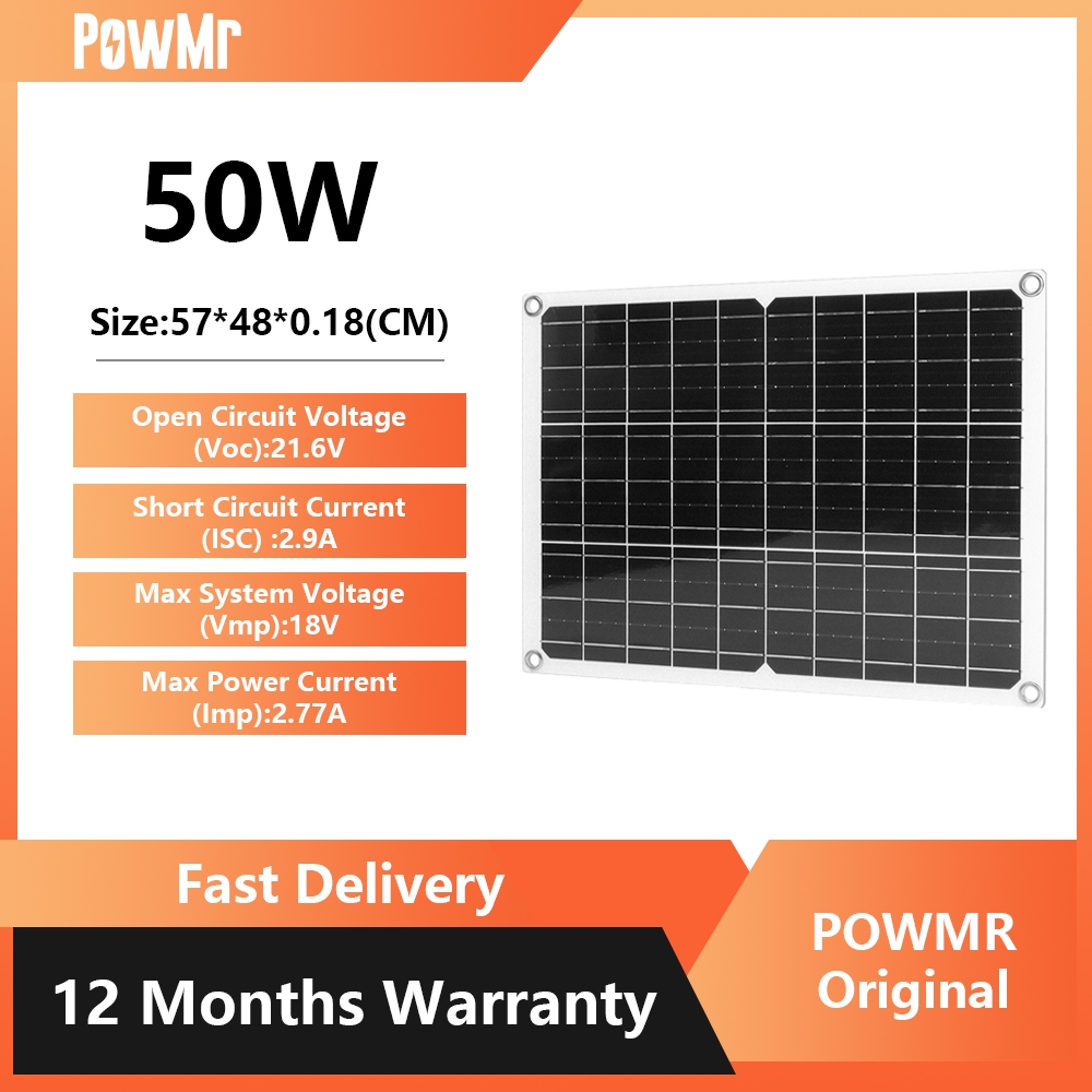 PowMr Flexible Solar Panel 50W For Home Charging Panel &Home Battery ...
