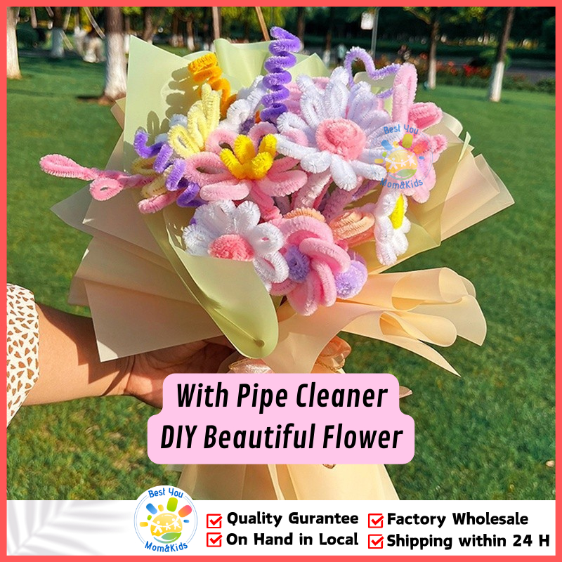 100pcs Fuzzy Wire Pipe Cleaner Colorful Dense Craft Flower Chenille ...