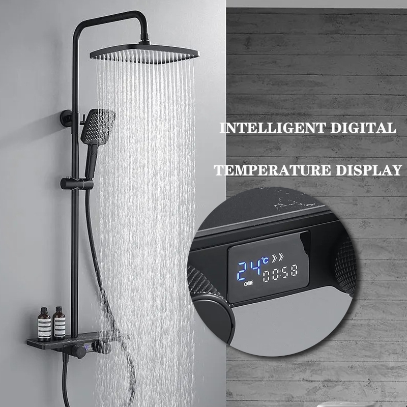 Shower Set Brass Intelligent Digital Temperature Display Hot Cold Water ...