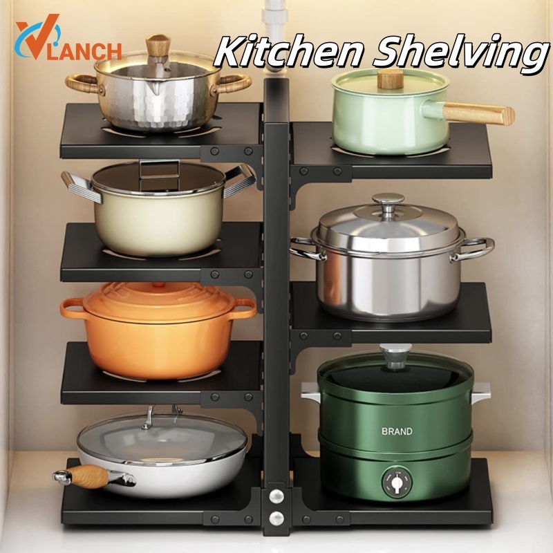 VLANCH Adjustable Pot Rack Organizer Kitchen Multifunctional Casserole ...