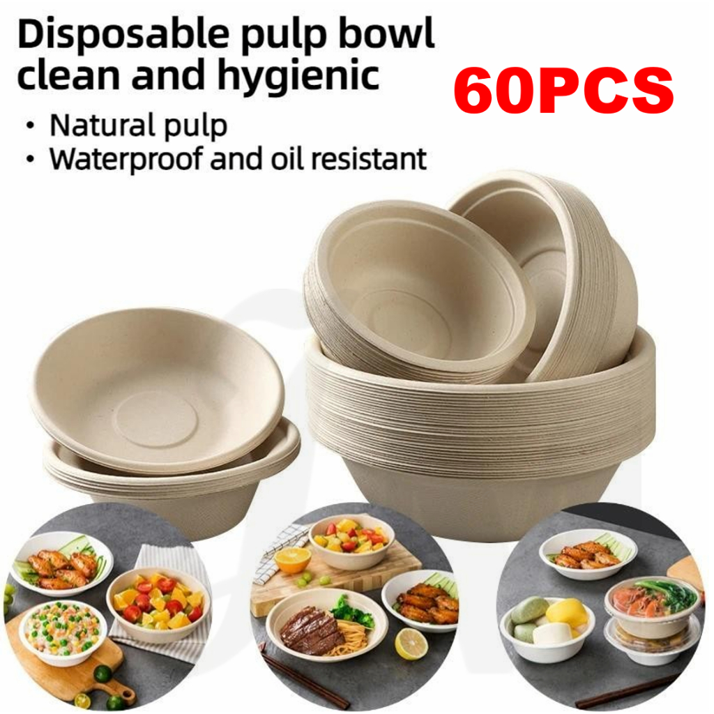 40 PCS Disposable Paper Plate Bowl Cane Pulp Disposable Tableware ...