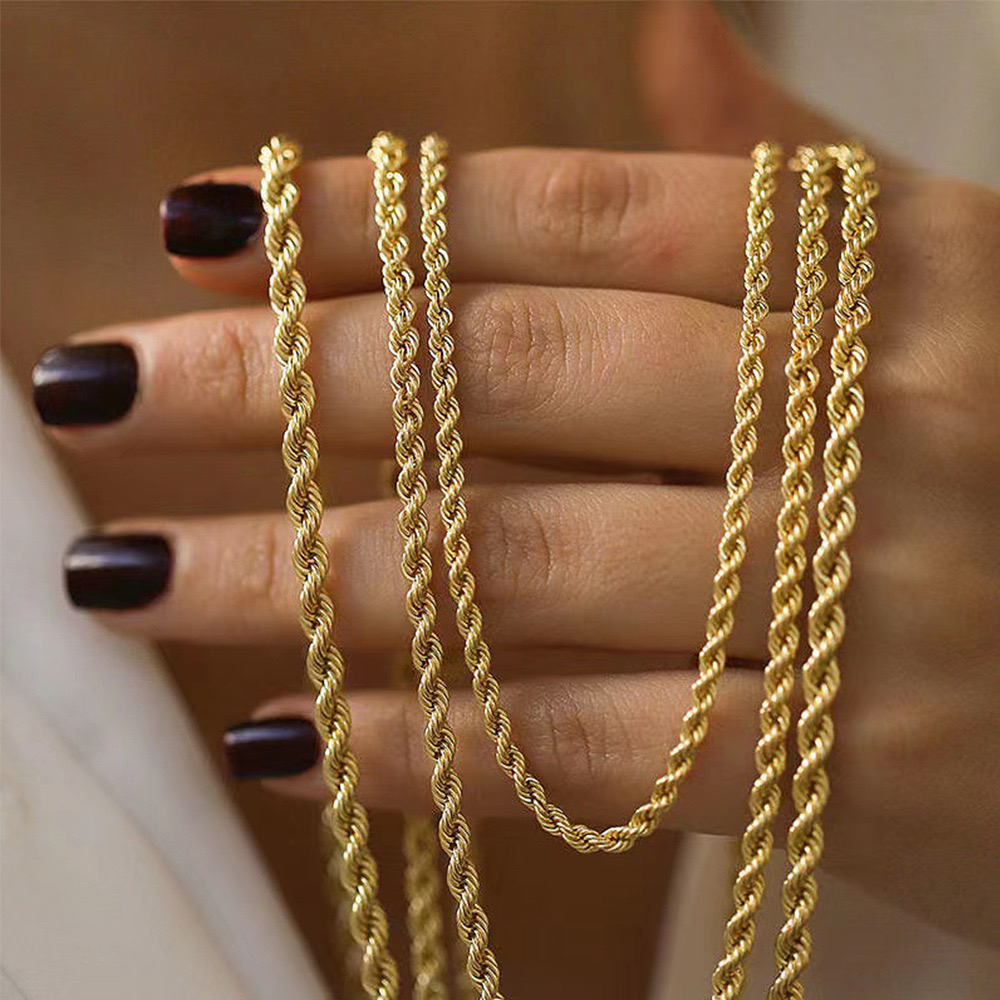Basic style Classic 18K Gold Twisted Rope Chain Stainless Steel ...