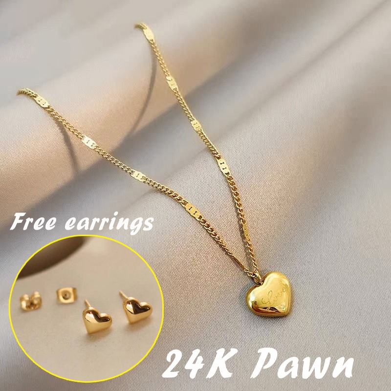 Original 24k Saudi Gold pawnable women's necklace Love heart clavicle ...