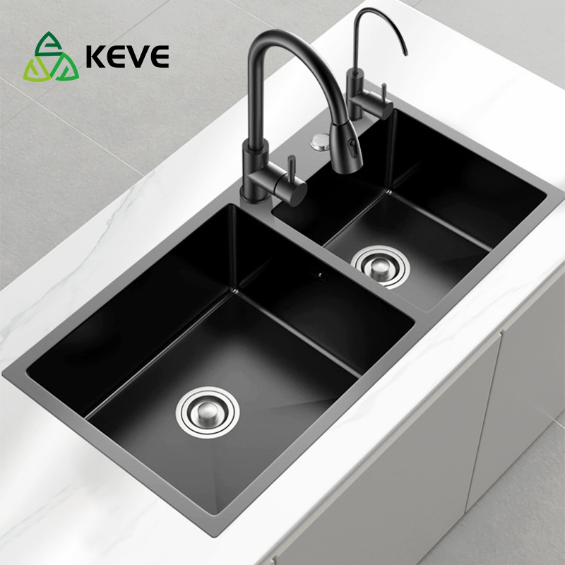 KEVE 304 Stainless Steel Black Kitchen Sink Complete Set Stainless ...