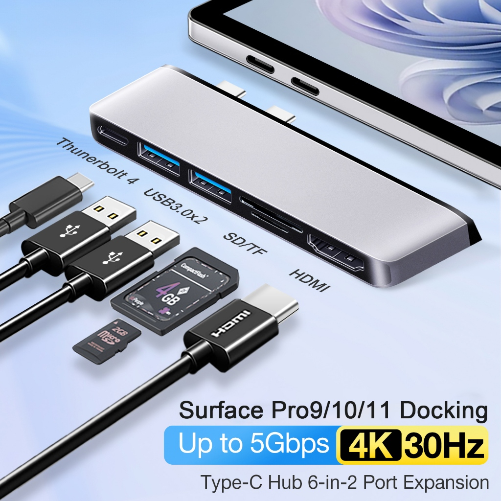 Surface Pro 11/10/X/9/8/7/6/5 Hub Docking Station Adapter HDMI 4K USB3 ...