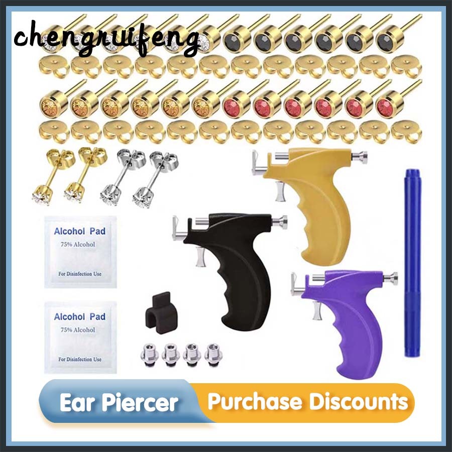 Professional Ear Piercing Tool Kit with 24pcs Ear Studs & 10pcs Crown ...
