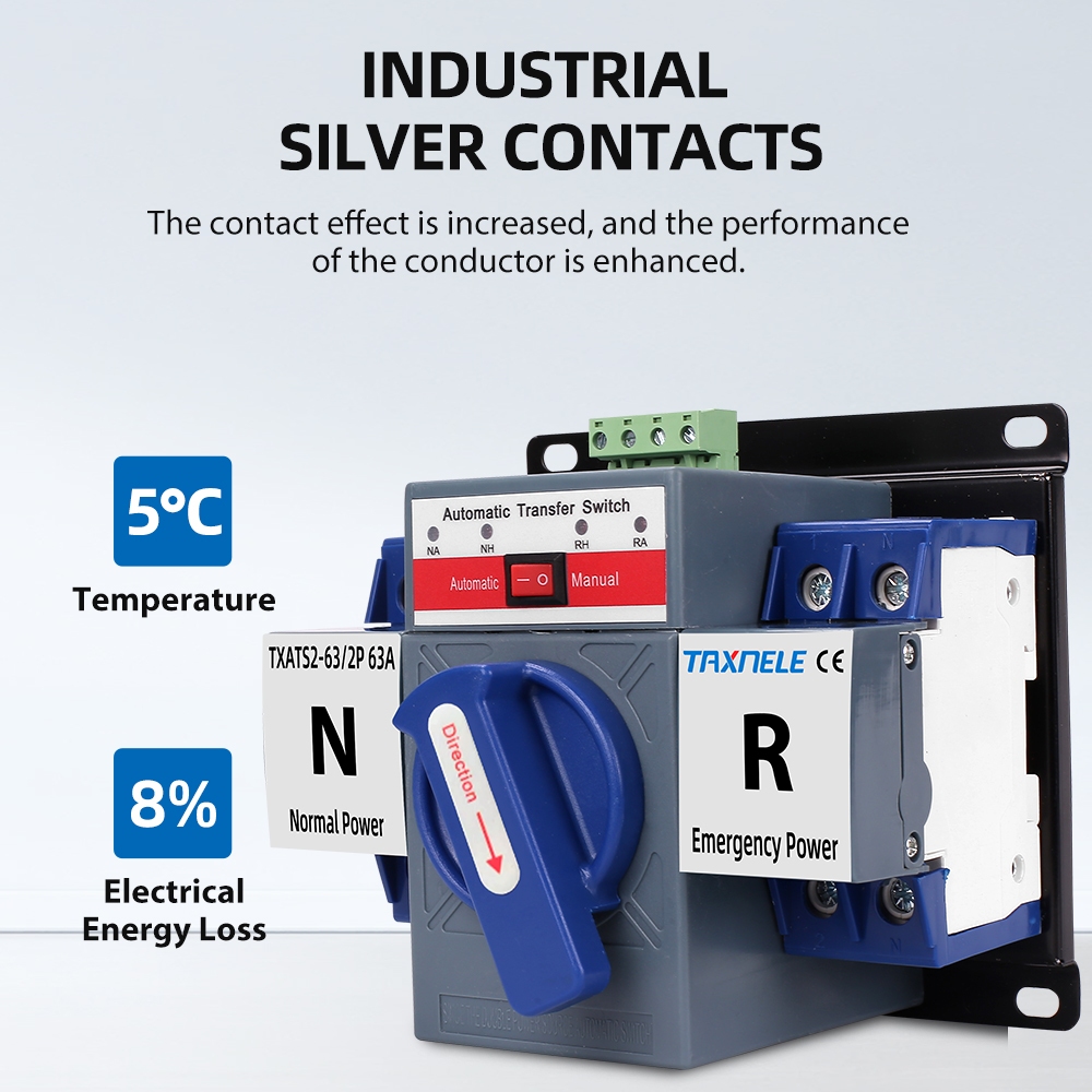 2P 63A 230V MCB Type Dual Power Automatic Transfer Switch ATS For Generator Photovoltaic PV ...