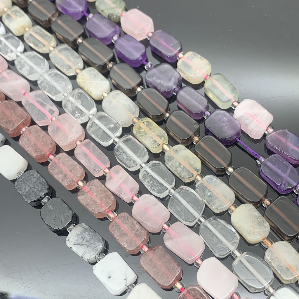 Flat Rectangle Natural Stone Bead Diy Accessories White Quartz Black ...