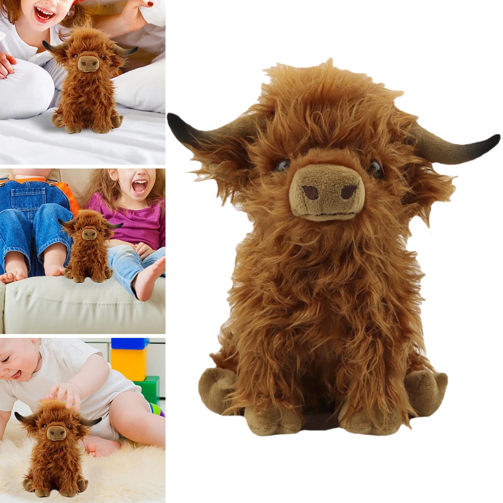 1 PCS Simulation Stuffed Animal Plushie Cattle Figure Toys Longhair ...