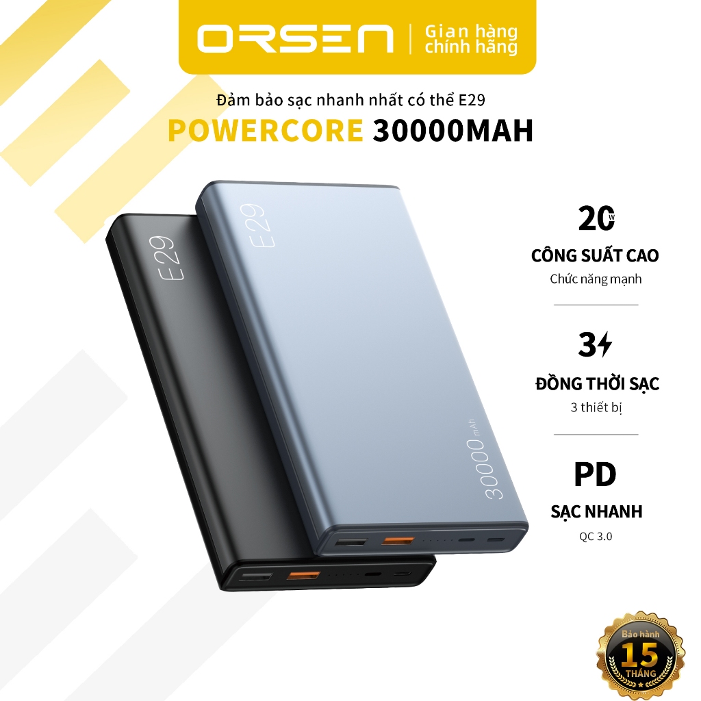Orsen E29 30000mAh 20W PD QC3.0 Fast Charging Power Bank with Type-C in & Output | Shopee ...