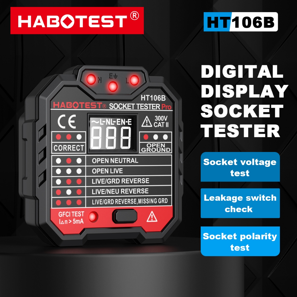 HABOTEST HT106 GFCI Electric Socket Tester Electric Leakage Test ...