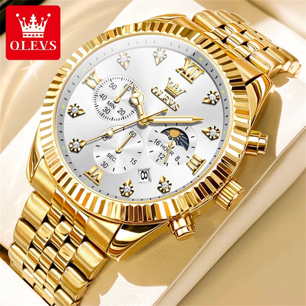 OLEVS Watch For Men Water Proof Original With Box Stainless Steel Gold ...