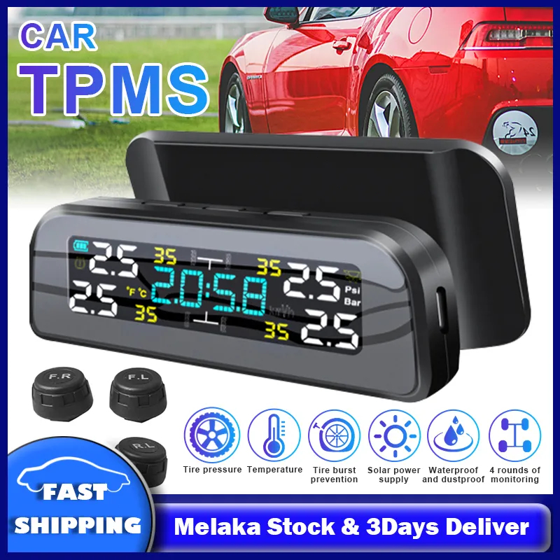 Car Wireless TPMS Tire Tyre Pressure Monitor System Solar Car Tire ...