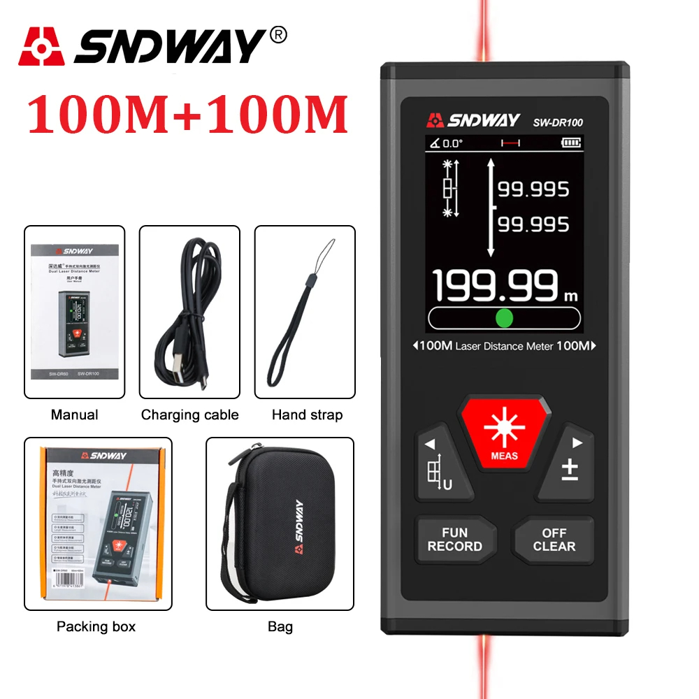 SNDWAY Dual Laser Distance Meter Rechargeable Bilateral Laser Rangefinder 60m 100m Digital Tape ...