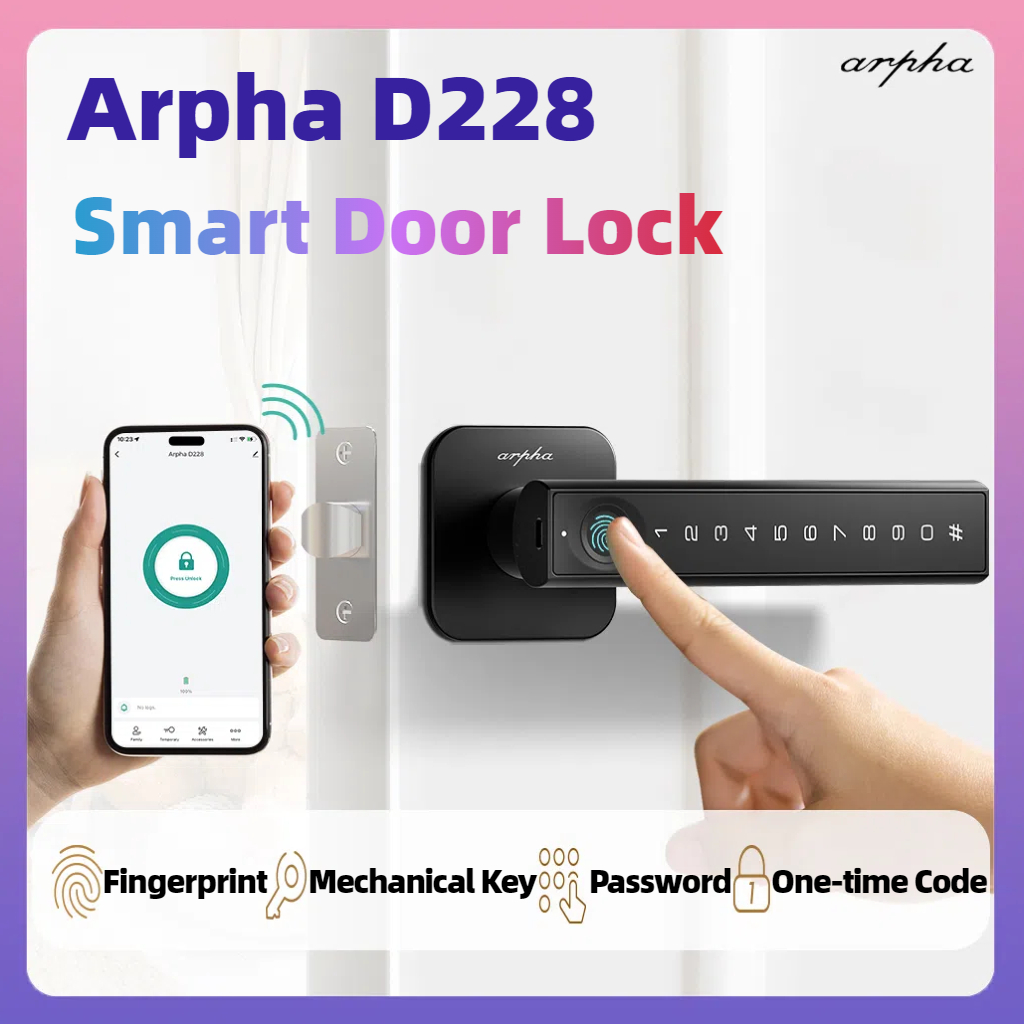 TUYA App Fingerprint Smart Door Lock Arpha D228 Password Unlock With Key Handle Door Lock ...