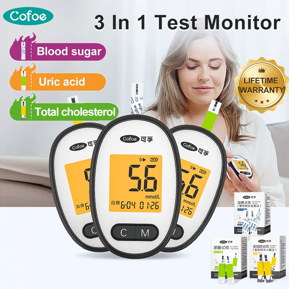 Cofoe 3in1 Multi function Uric Acid Cholesterol Blood Glucose Meter ...