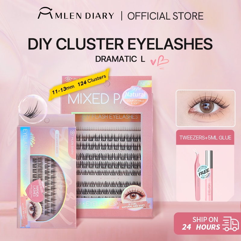 MLEN DIARY Clusters Eyelashes Individual Reusable Lashes with glue ...