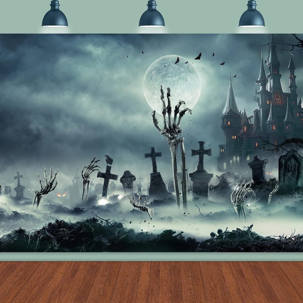 Scary Cemetery Backdrop Full Moon Scary Night Castle Zombie Party ...