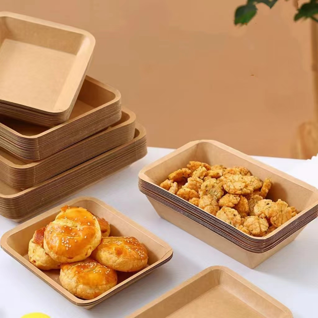 10PCS Kraft Paper Lunch TRAY PLATE Disposable Picnic Sushi Salad Light ...