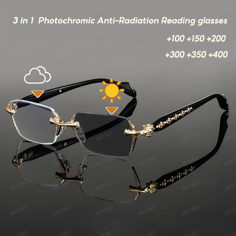 3 In 1 Photochromic Anti-Radiation Reading Eyeglasses For Women Men ...