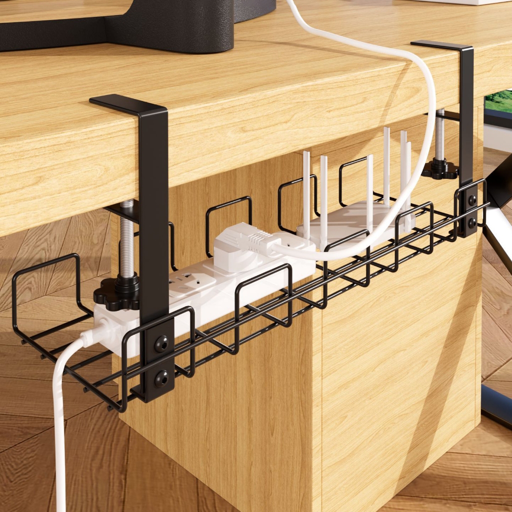 Under Table Storage Rack Metal Cable Management Tray Home Office Desk ...