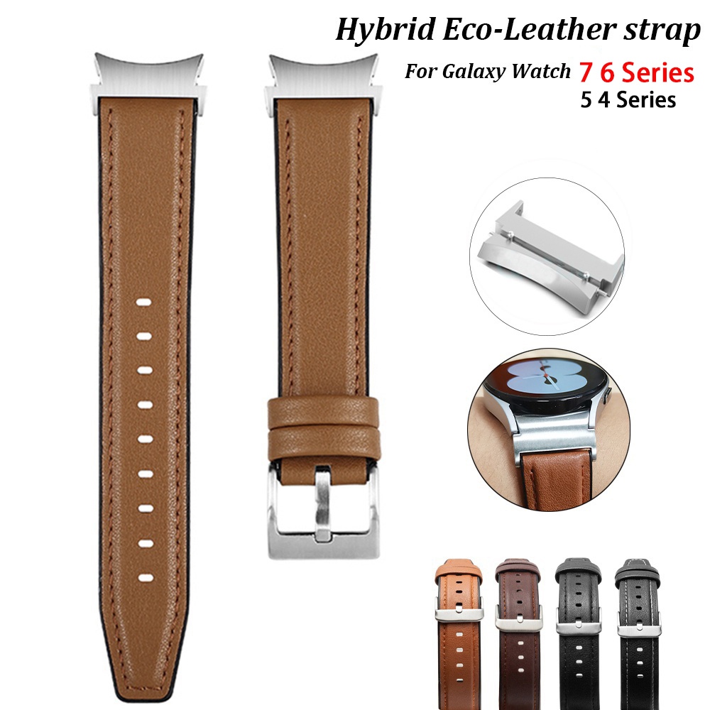 Leather+Silicone Hybrid Strap for Samsung Galaxy Watch 7 6 40mm 44mm 6 ...